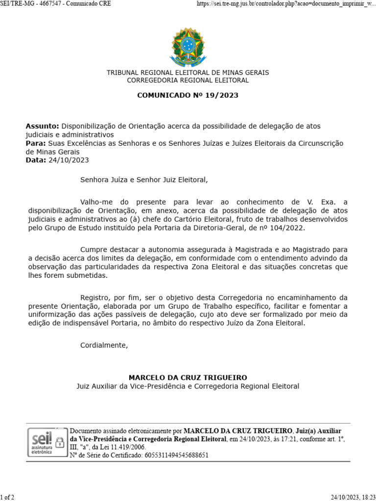 EXEMPLO DE COMUNICADO | PDF | Juiz | Justiça