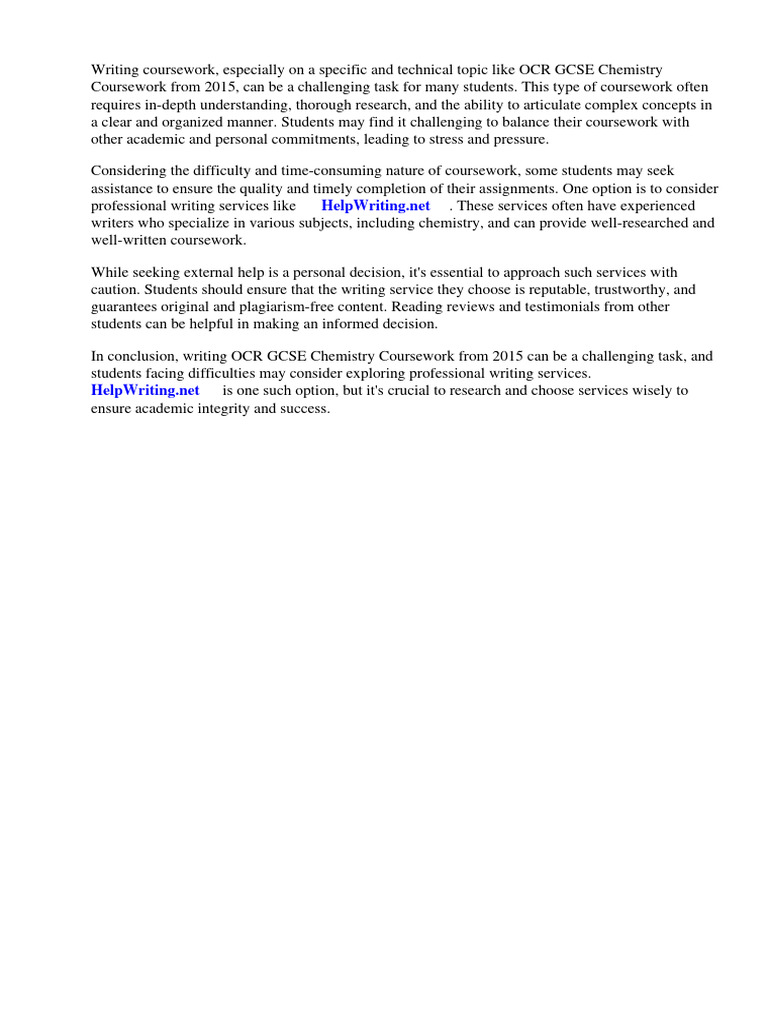 Ocr Gcse Chemistry Coursework 2015 | PDF