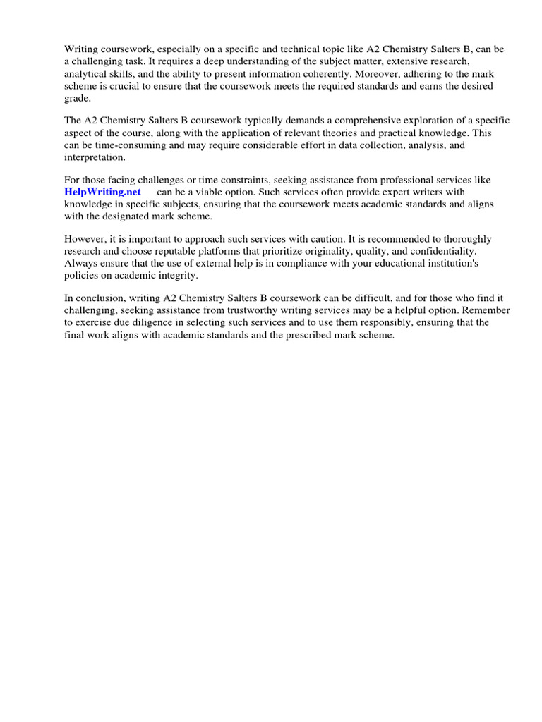 A2 Chemistry Salters B Coursework Mark Scheme | PDF | Ion | Chemical Bond