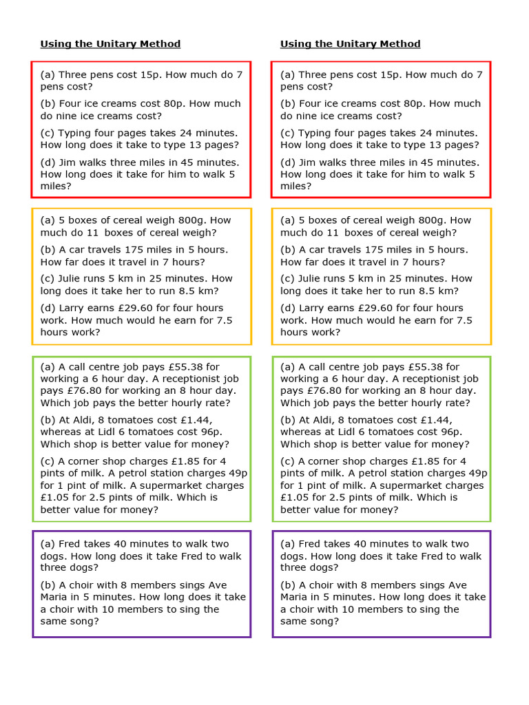 Unitary Method Practice Strips | PDF | Retailing
