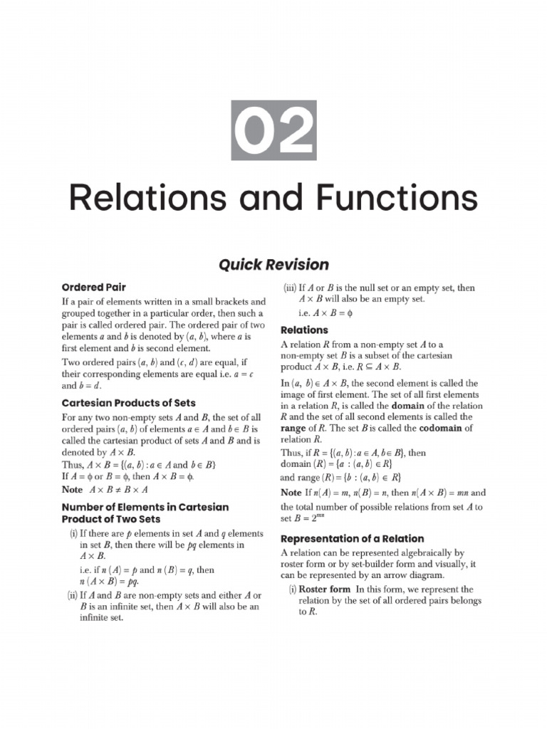 Class 11 Mathematics Chapter Relation and Function | PDF