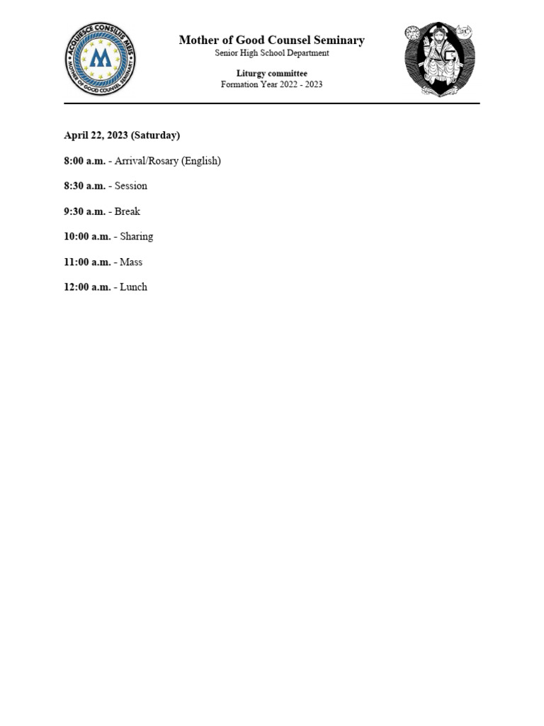 Schedule For Parents Recollection | PDF | Christian Worship And Liturgy