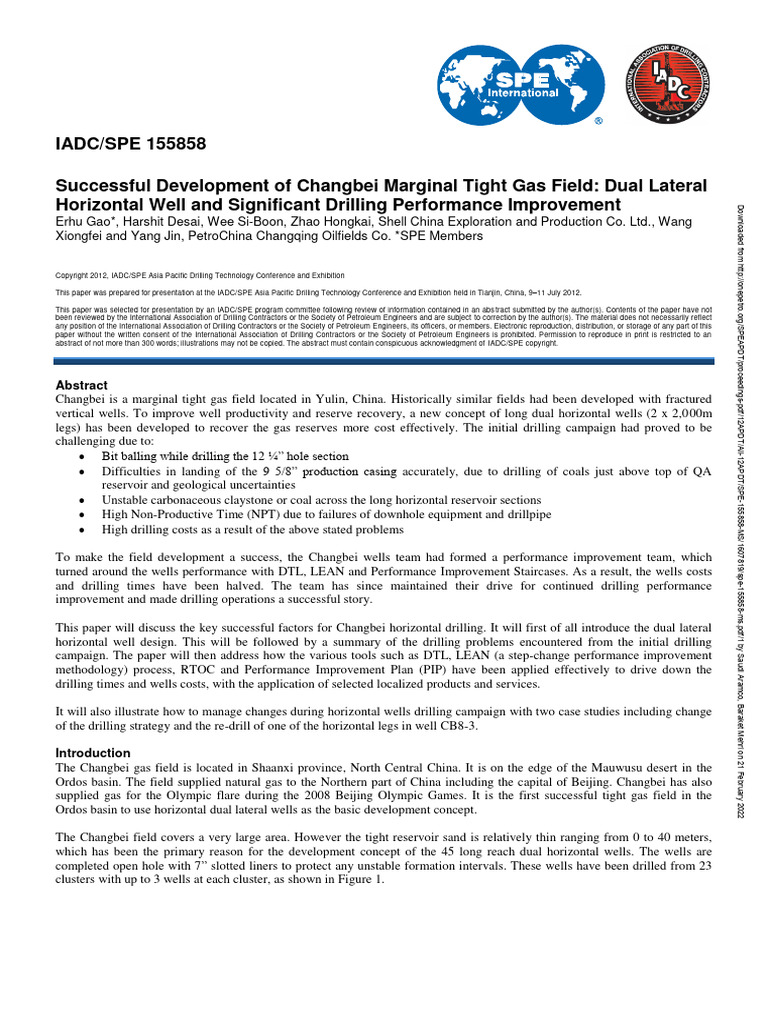 spe-155858-RTOC PERFORMANCE IMPROVEMENT CHINA | PDF | Casing (Borehole ...