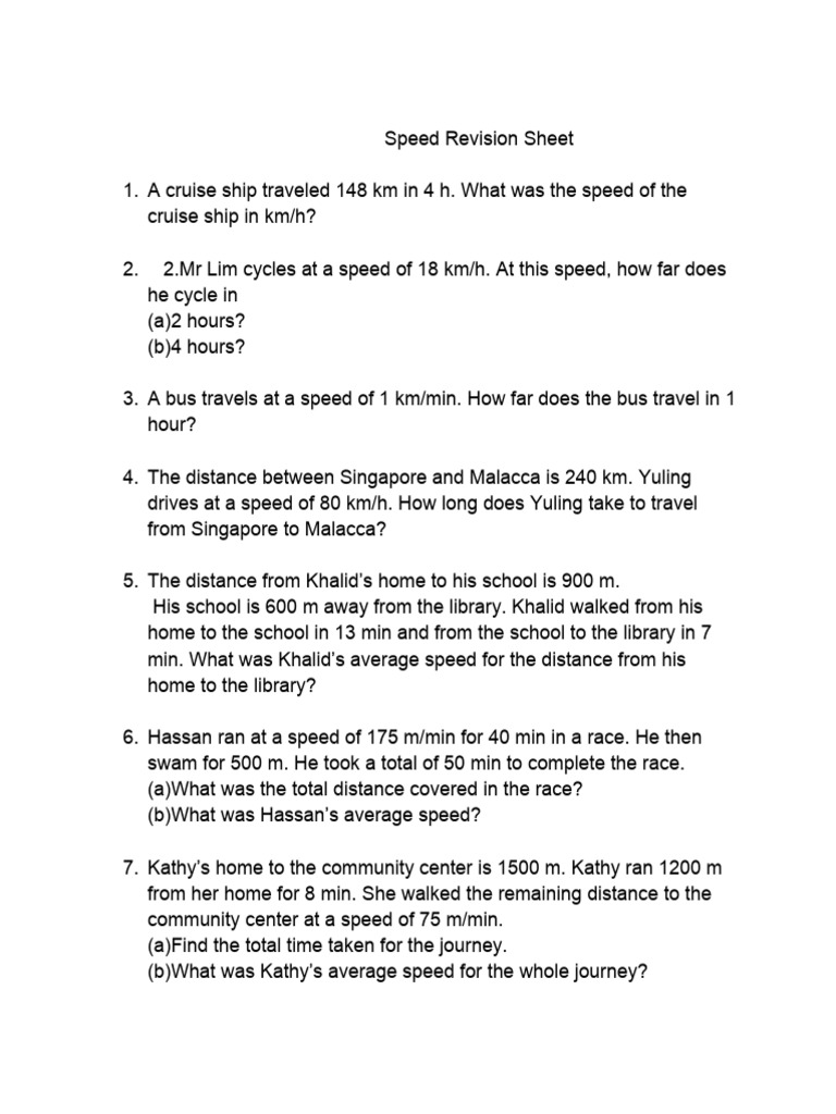 Speed+Revision+Sheet Grage+6 | PDF