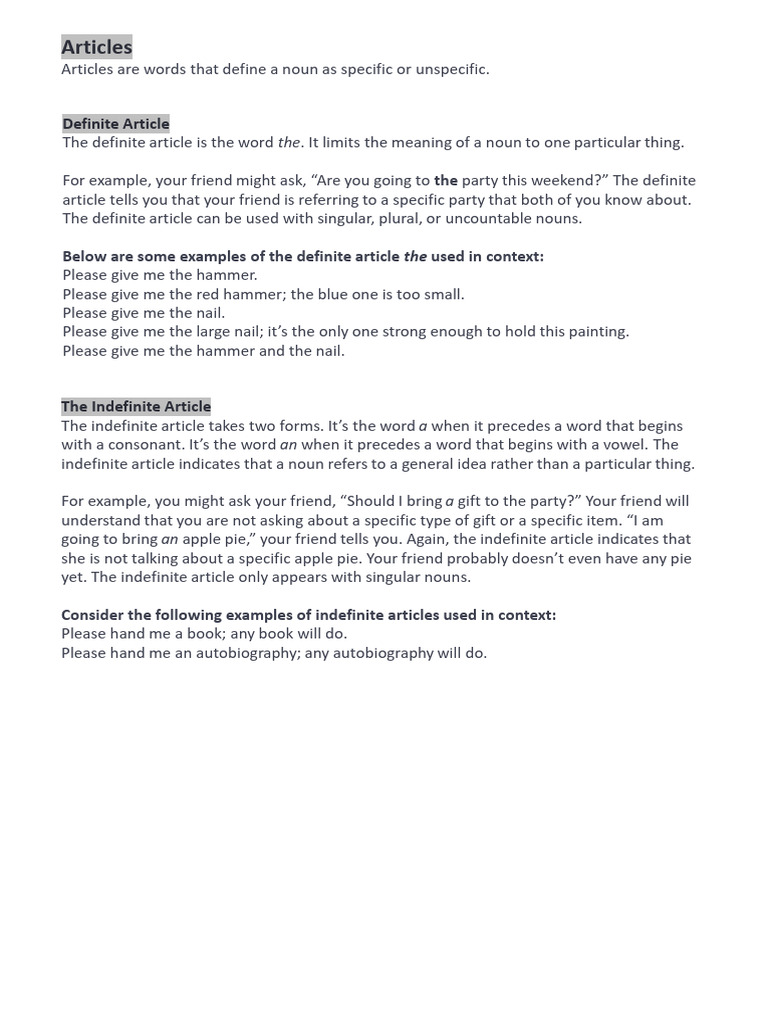 Articles & Prepositions | PDF | Noun | Preposition And Postposition