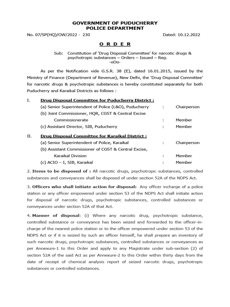 Drug Disposal Committee - Narcotics - NDPS Act - Order Dt. 10.12.22 ...