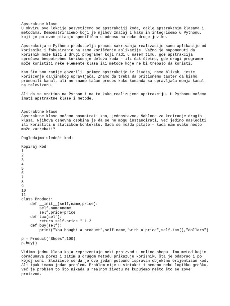 Apstraktne Klase Pyton Programming Pdf