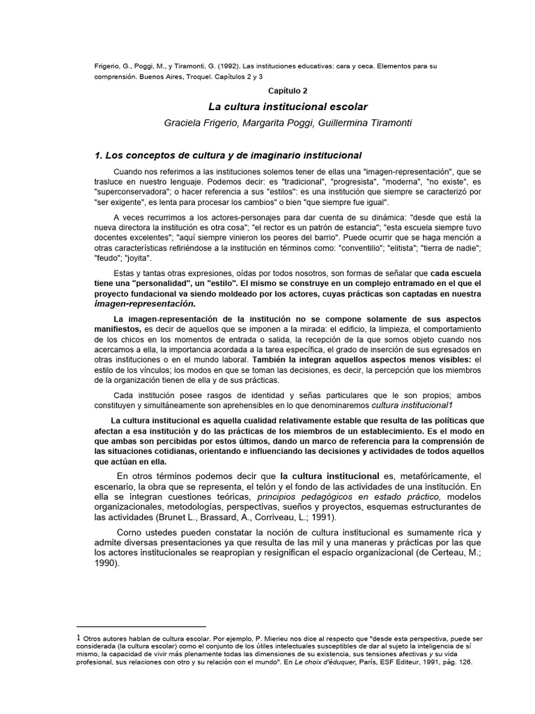 Cultura Institucional Escolar: Definición y Tipos | PDF | Plan de ...