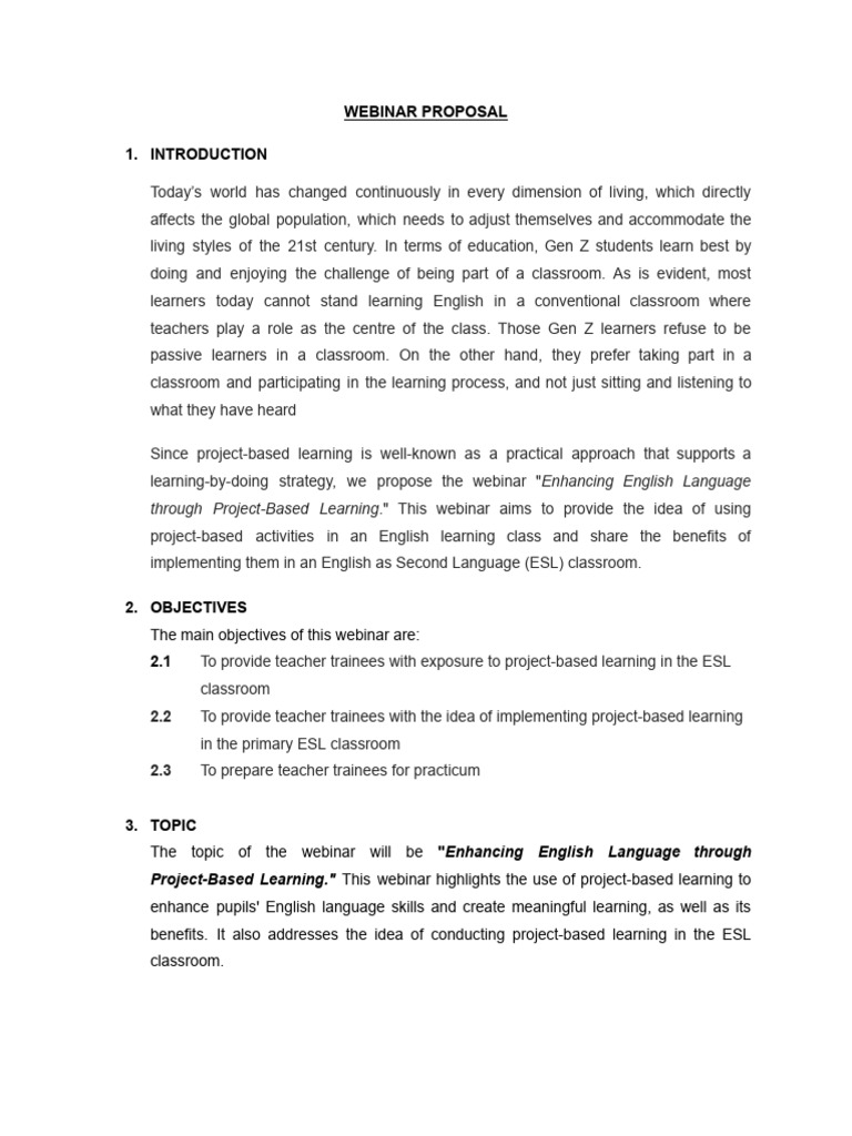 ESL Project-Based Learning Webinar | PDF | Project Based Learning | Learning