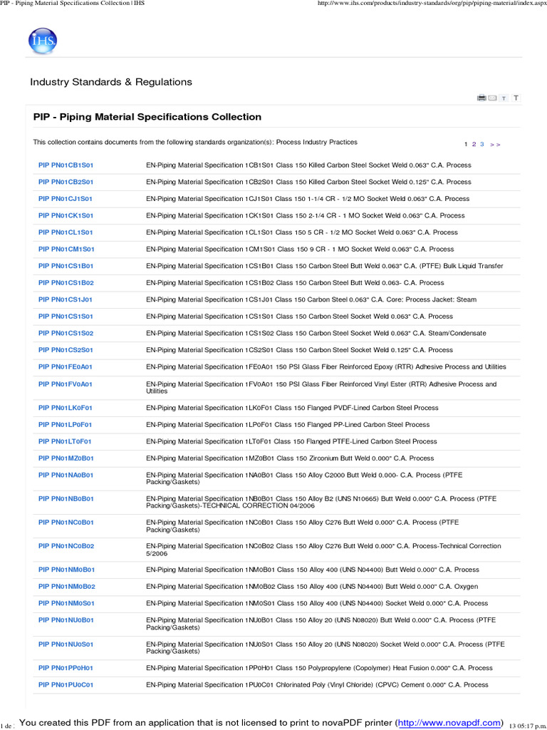 PIP - Piping Material Specifications Collection - IHS | Download Free ...