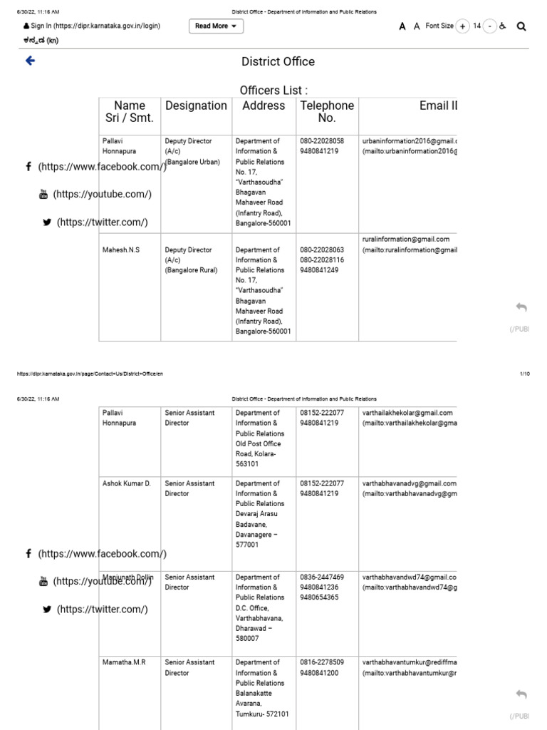Karnataka Information Department Contacts | PDF | Software | Cyberspace
