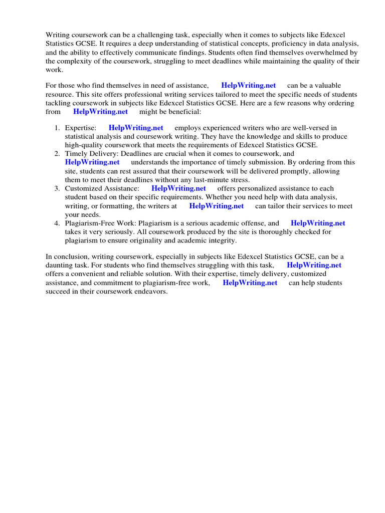 Edexcel Statistics Gcse Coursework Examples | PDF