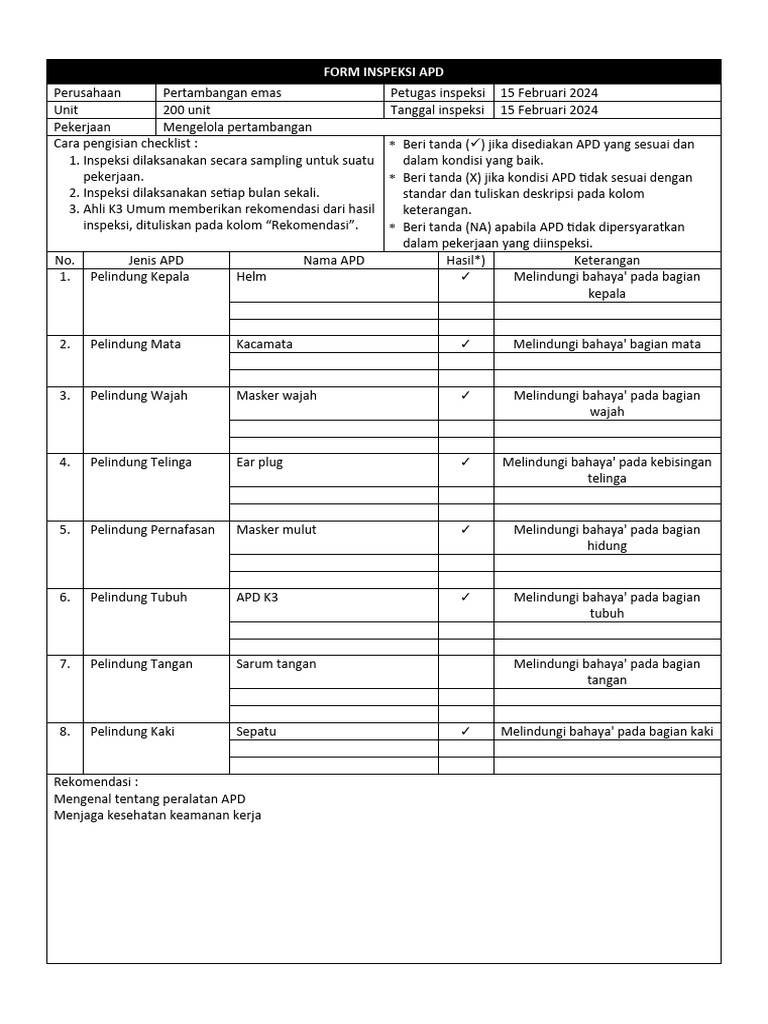 Form Inspeksi APD | PDF