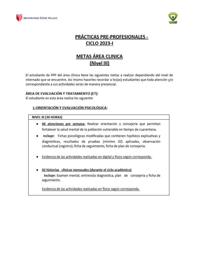 Metas Clinica Nivel III | PDF | Sicología