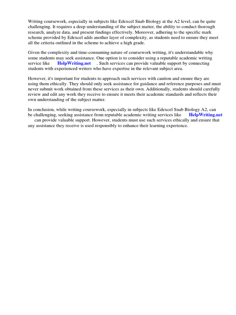 Edexcel Snab Biology A2 Coursework Mark Scheme | PDF