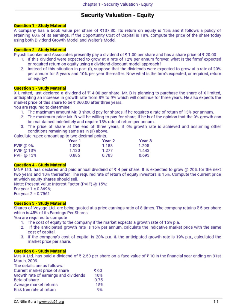 01 Security Valuation - Equity | Download Free PDF | Stocks | Dividend
