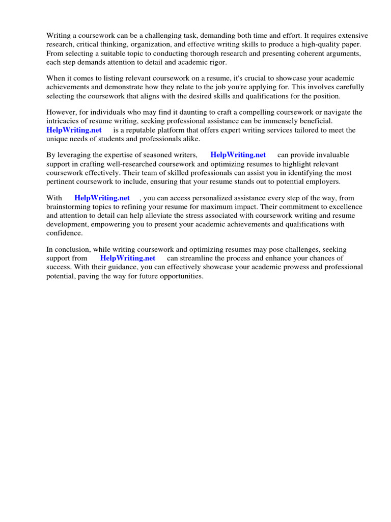 How To List Relevant Coursework On A Resume Sample | PDF | Résumé ...