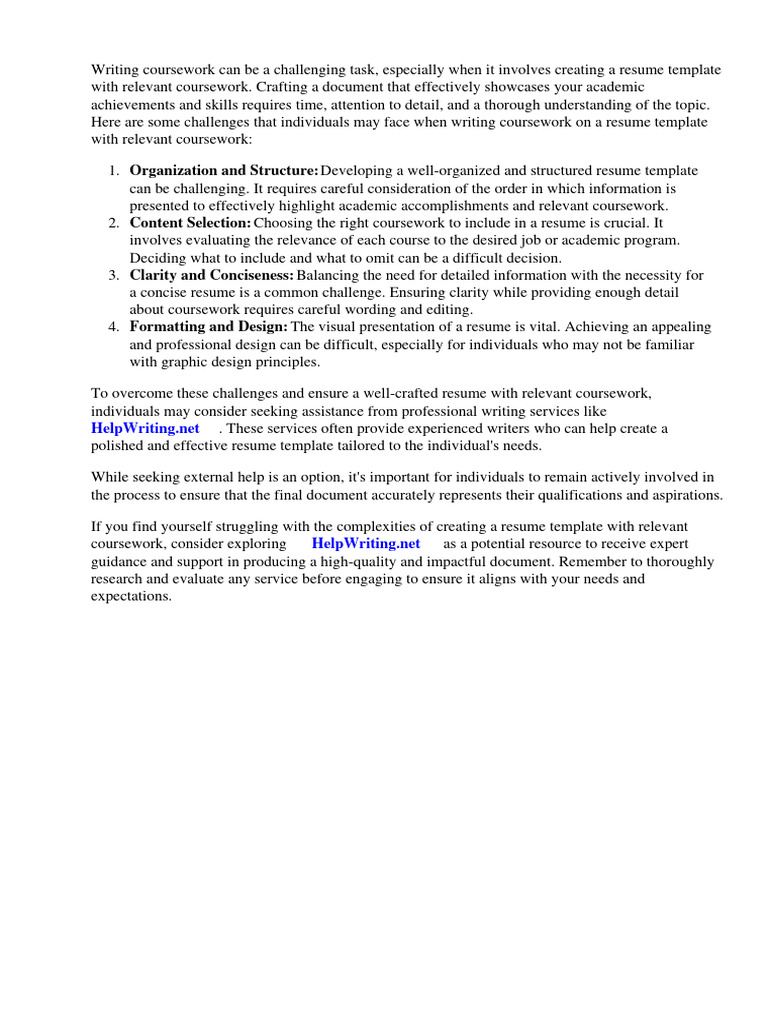 Resume Template Relevant Coursework | Download Free PDF | Résumé