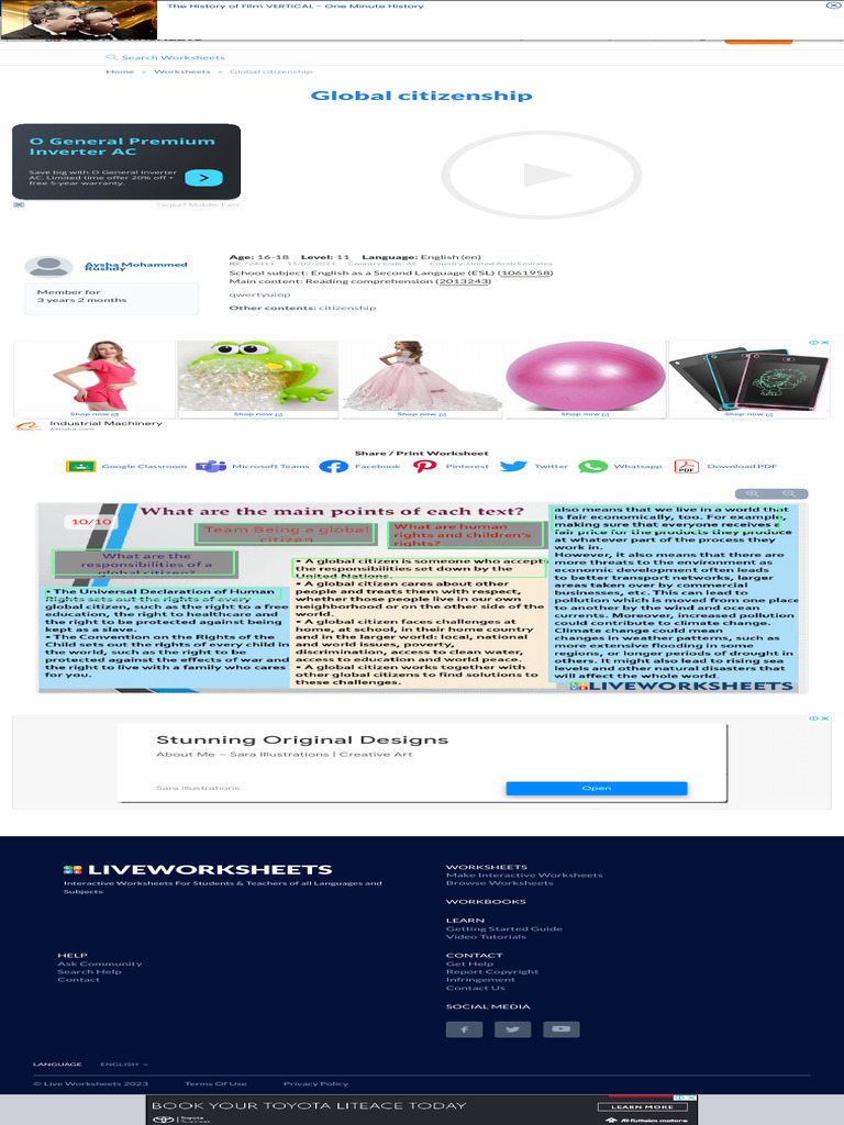 Global Citizenship Activity Live Worksheets | PDF