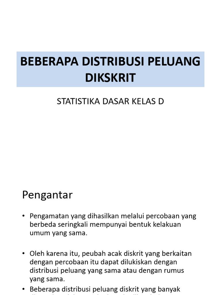 Beberapa Distribusi Peluang Diskrit | PDF | Metode & Bahan Ajar