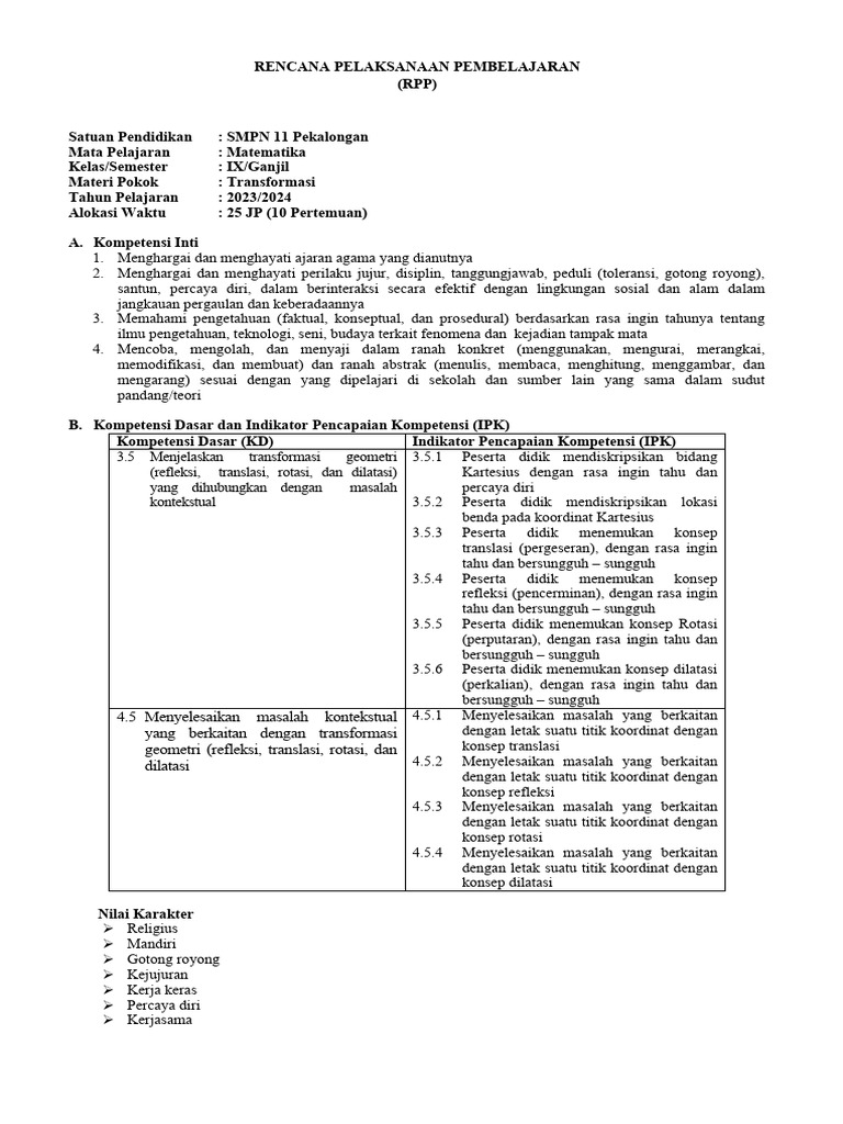 RPP 4 - Transformasi Geometri | PDF