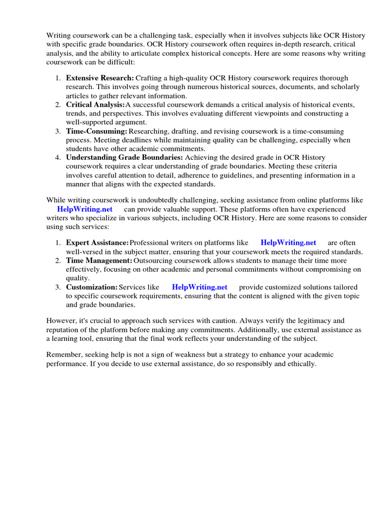 Ocr History Coursework Grade Boundaries | PDF
