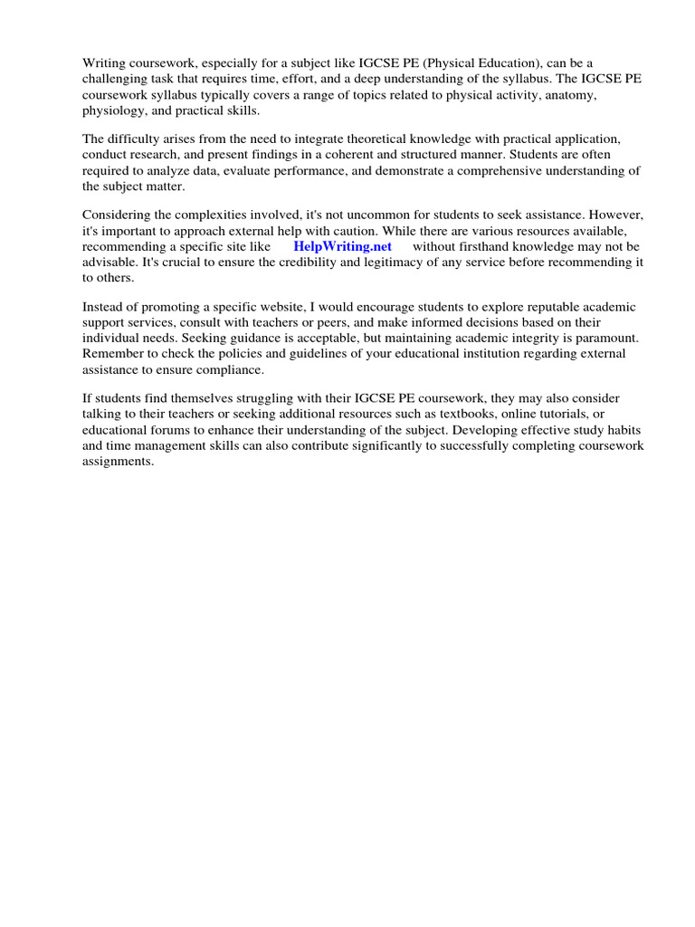 Igcse Pe Coursework Syllabus | PDF