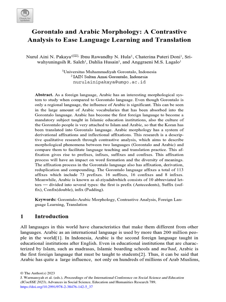 Gorontalo and Arabic Morphology: A Contrastive Analysis To Ease Language Learning and ...
