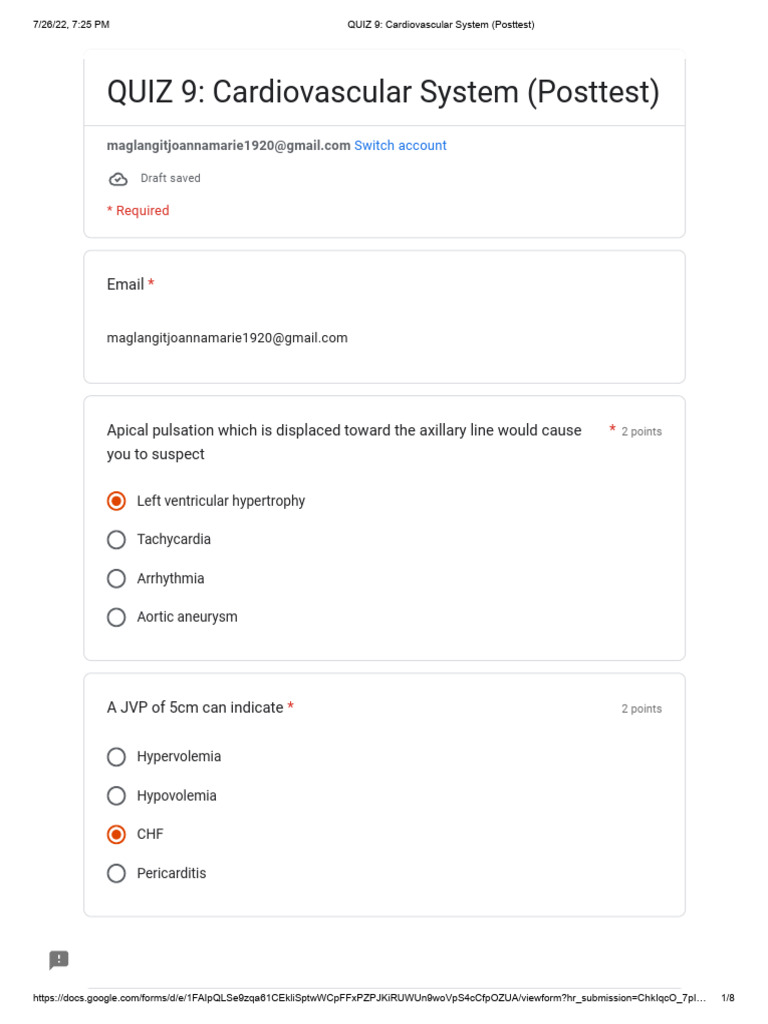 QUIZ 9 - Cardiovascular System (Posttest) | PDF