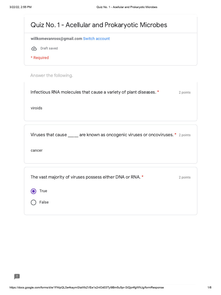 Quiz No. 1 Acellular and Prokaryotic Microbes | PDF | Virus | Cell ...