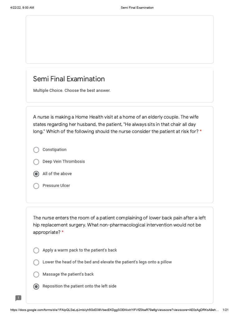 Semi Final Examination | PDF | Injection (Medicine) | Urinary Incontinence
