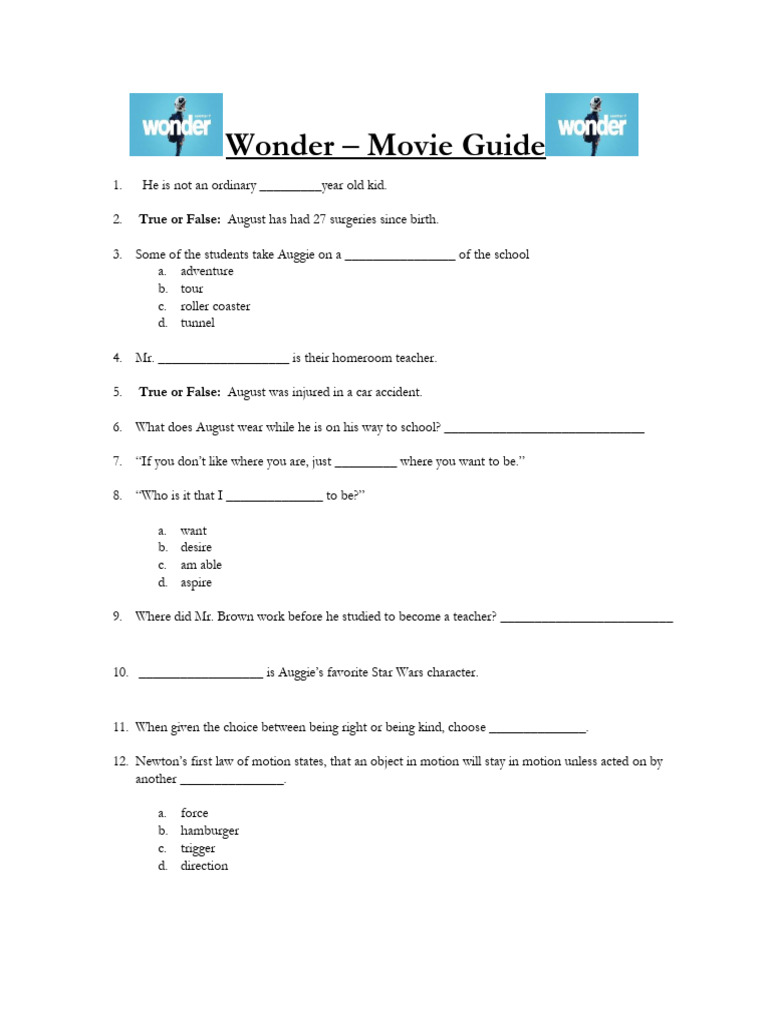 Wonder Movie Study Guide | PDF