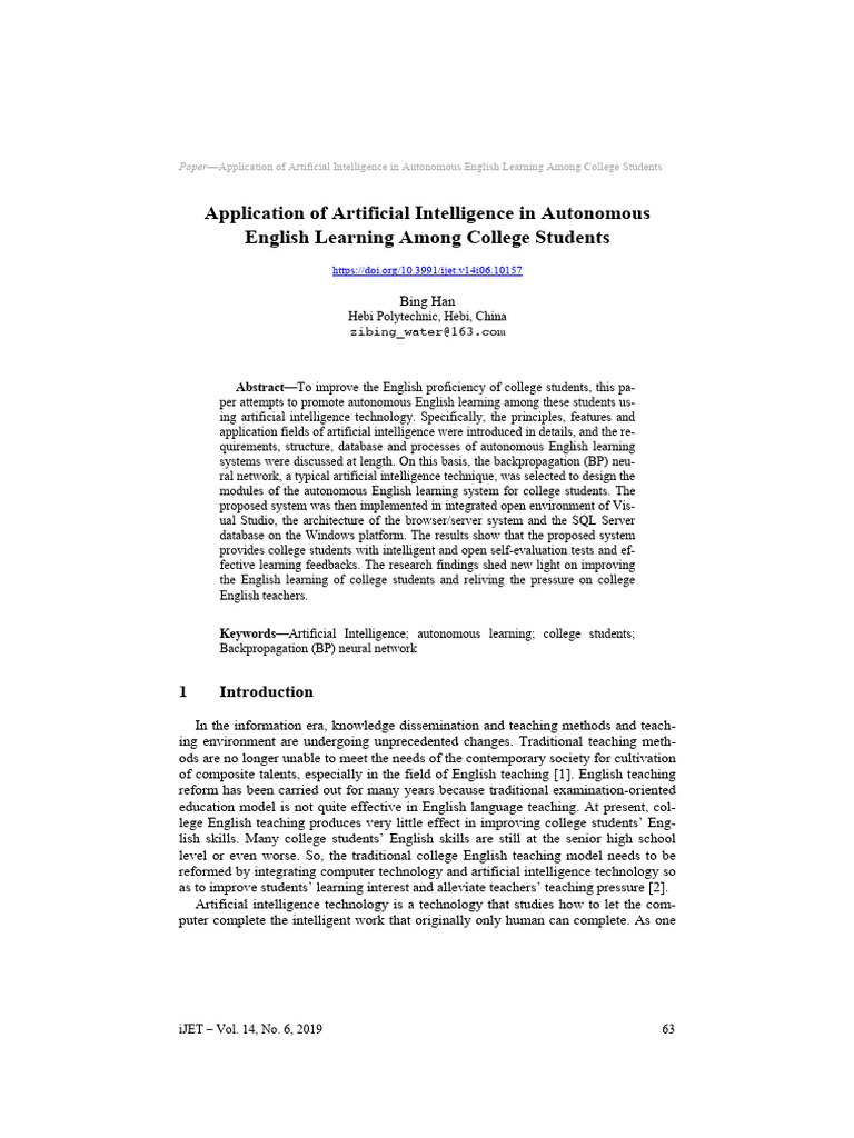 Application of Artificial Intelligence in Autonomous English Learning Among College Students ...