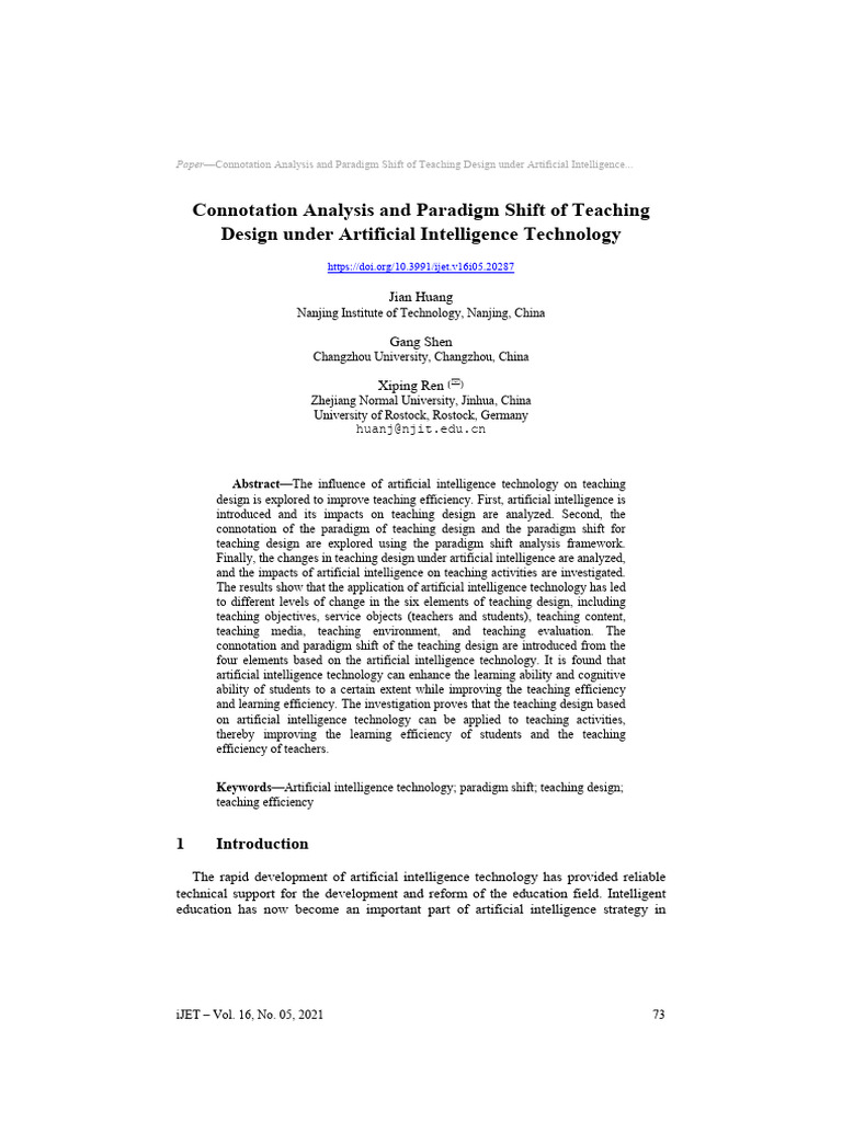 Connotation Analysis and Paradigm Shift of Teaching Design Under ...