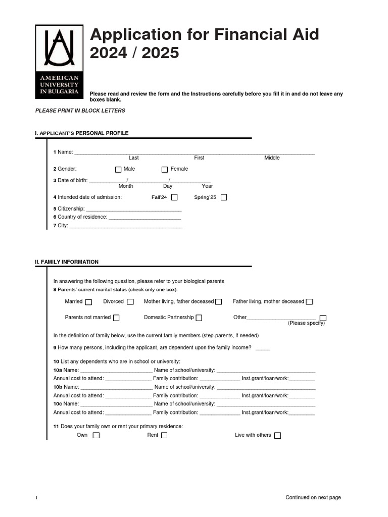 AUBG Application For Financial Aid | PDF | Income | Renting