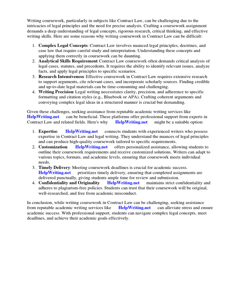 Contract Law Coursework Examples | PDF | Precedent | Breach Of Contract