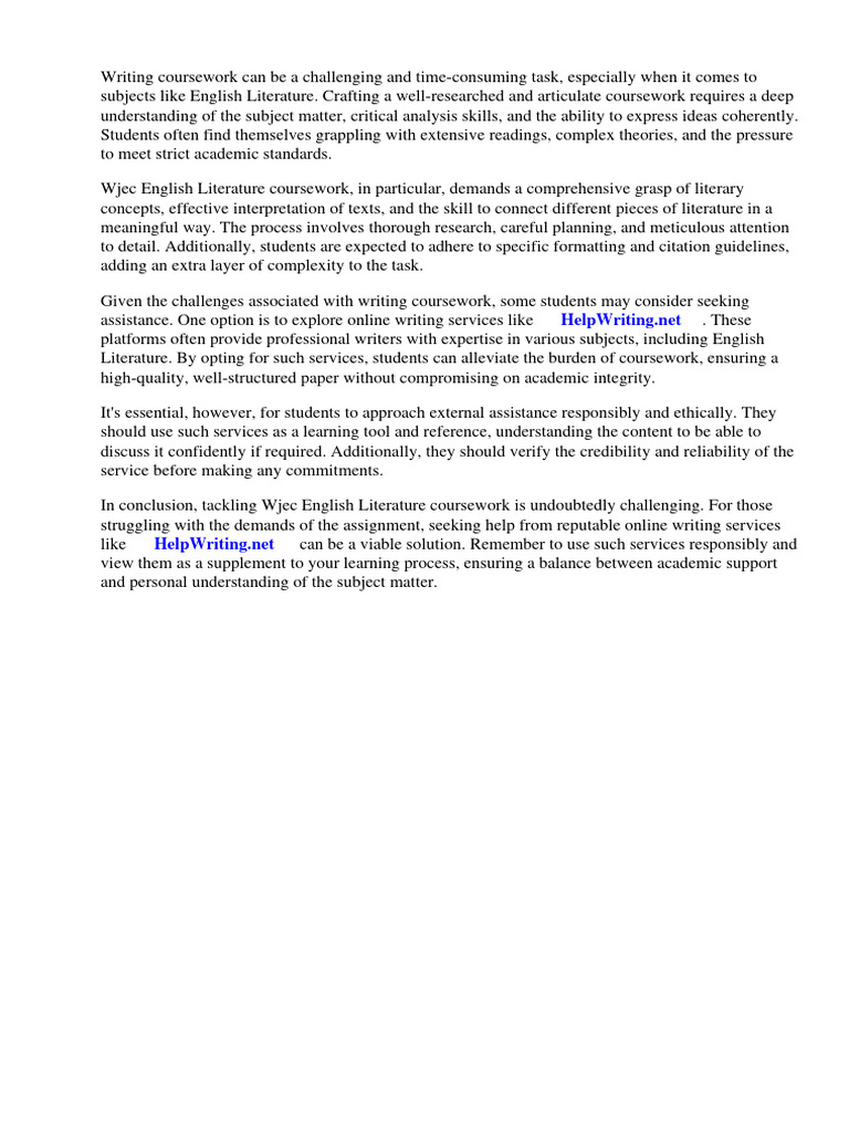 Wjec English Literature Coursework Examples | PDF