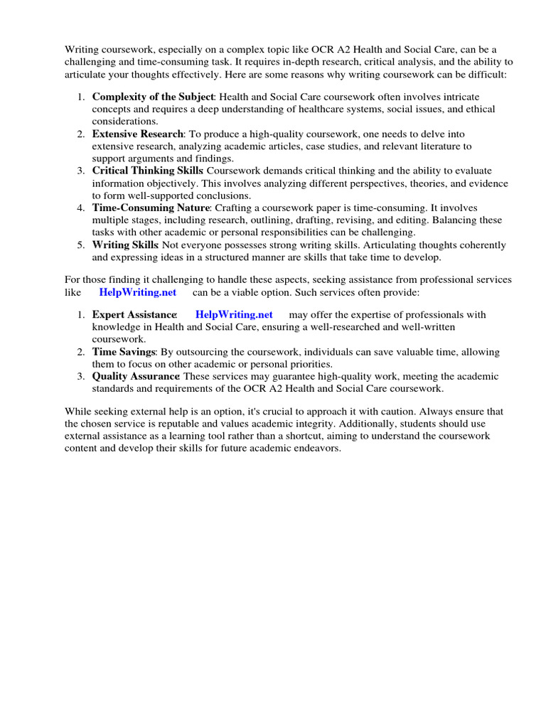 Ocr A2 Health and Social Care Coursework | PDF | Critical Thinking ...