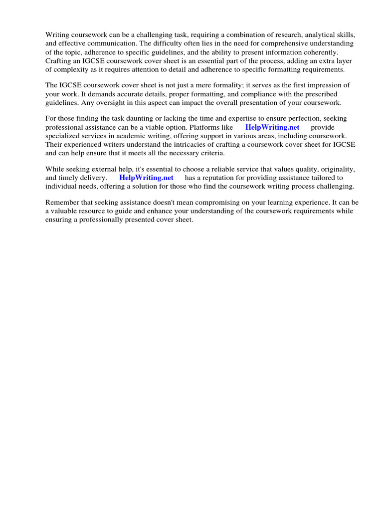 Igcse Coursework Cover Sheet | PDF