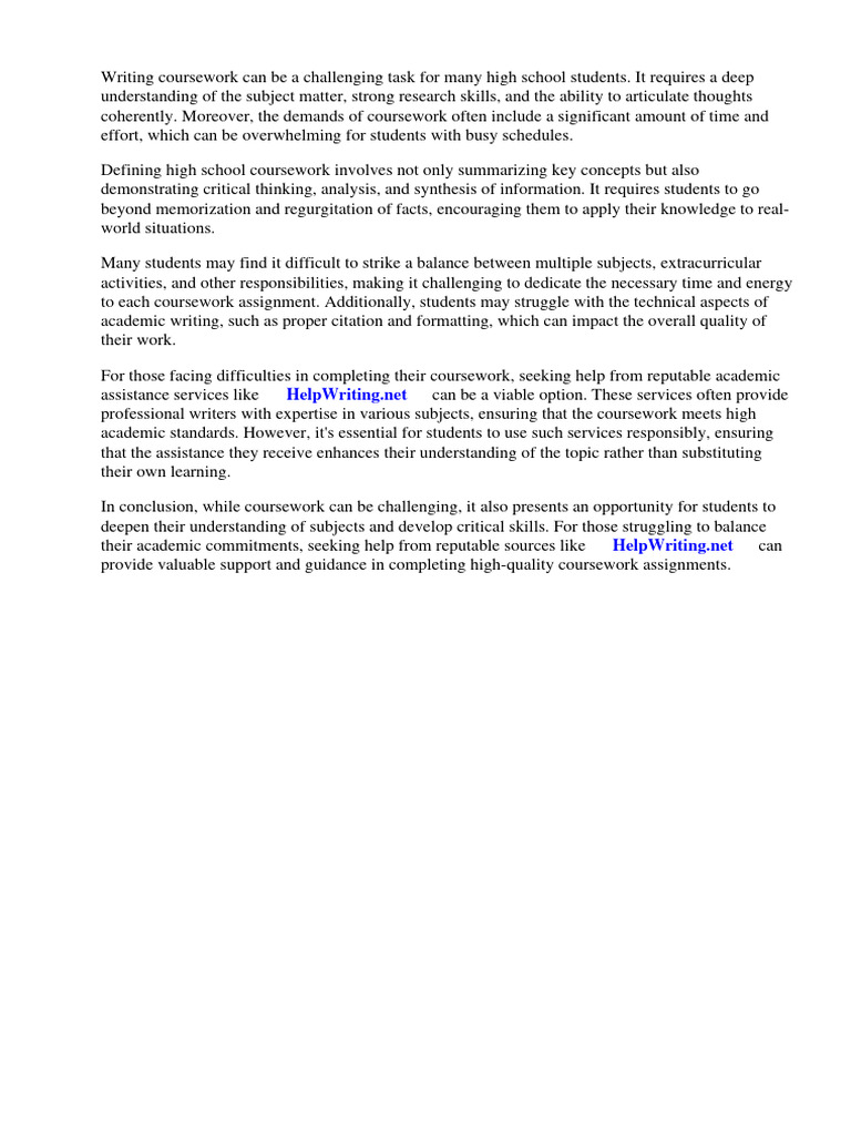 Definition Of High School Coursework Pdf Essays Understanding