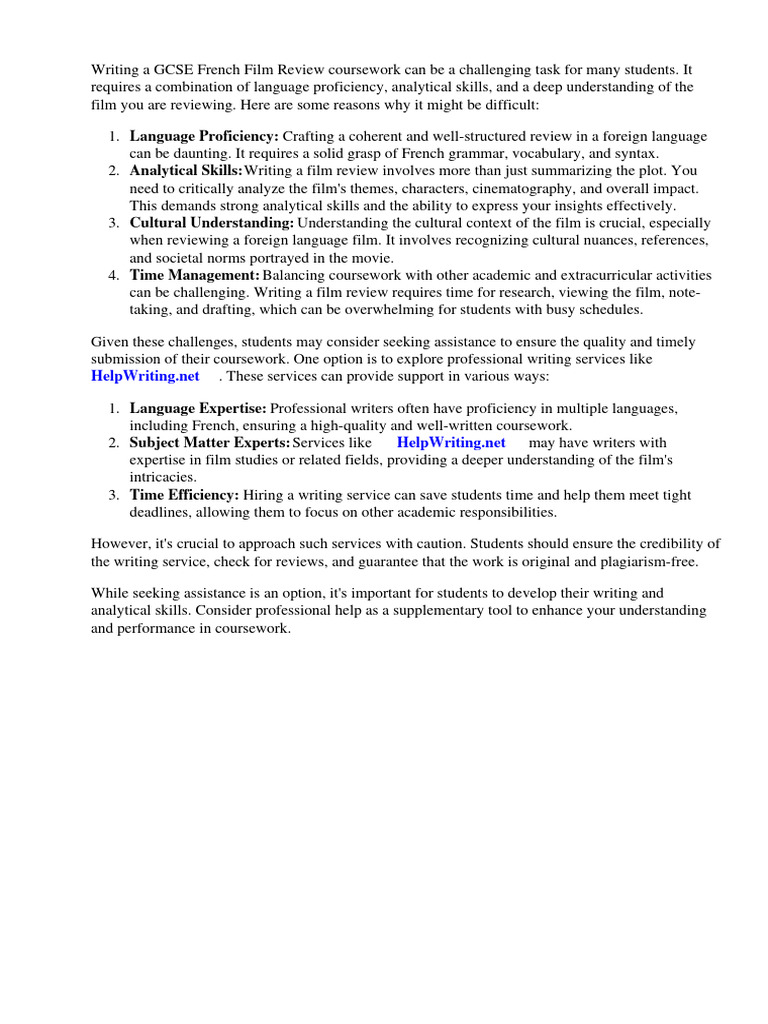 Gcse French Film Review Coursework | PDF | Linked In | Facebook