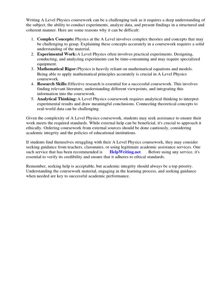 A Level Physics Coursework Ideas | PDF | Theory | Experiment