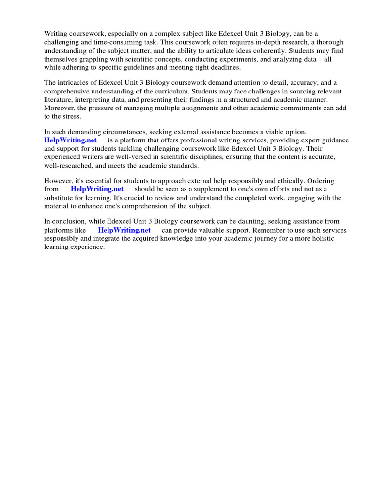 Edexcel Unit 3 Biology Coursework | PDF | Gce Advanced Level (United ...