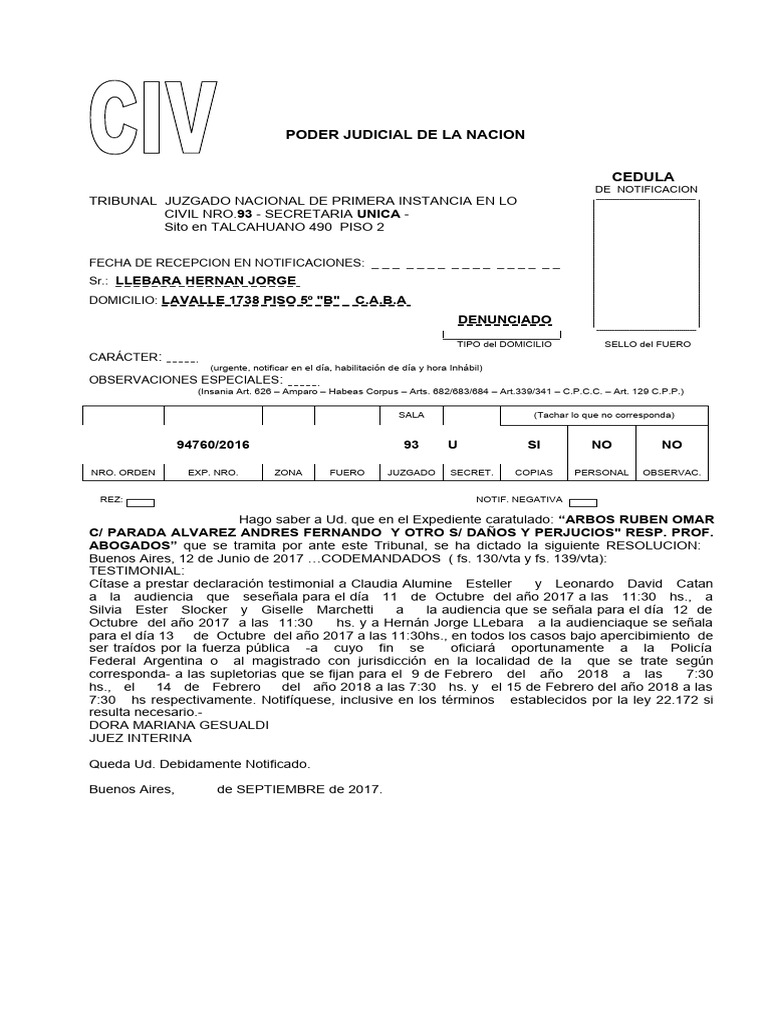 Cedula de Notificacion Testigo | PDF | Ley politica | Esfera pública