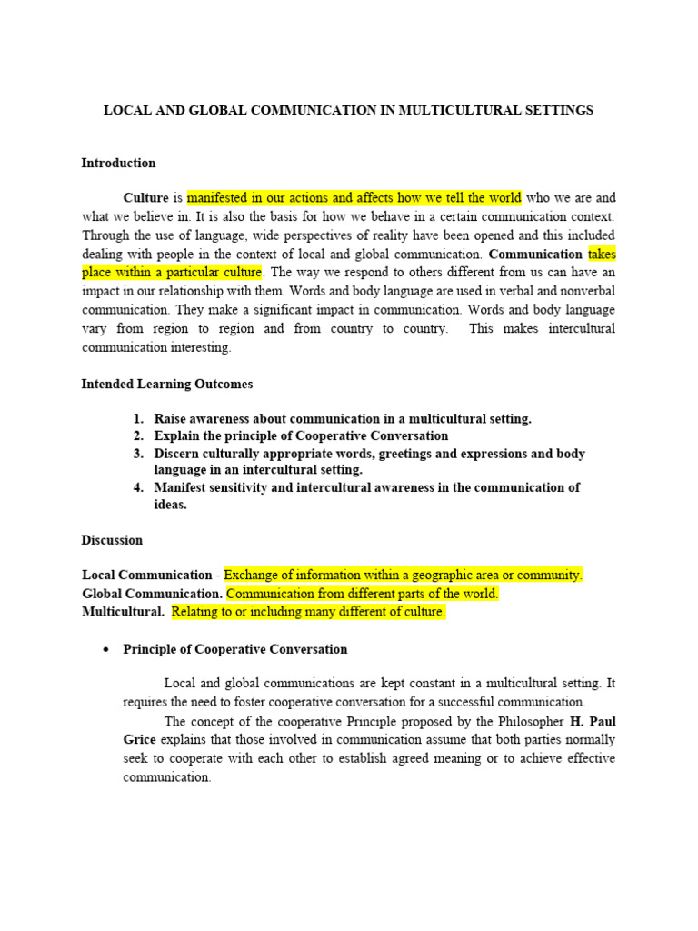 Local and Global Communication Insights | PDF | Communication | Body ...