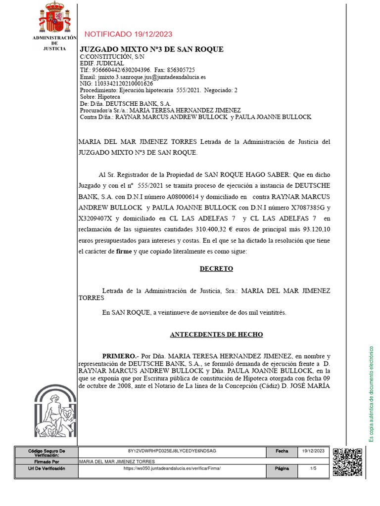 Decreto | PDF | Préstamo hipotecario | Subasta