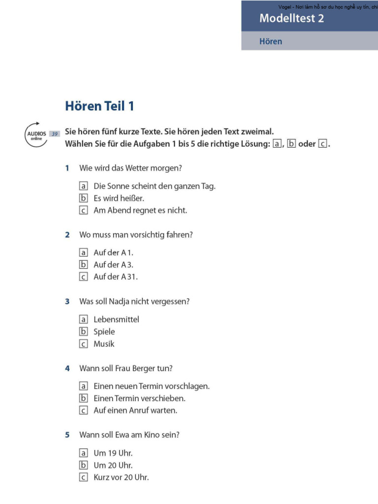 Pruefungstraining GZ A2 Hoeren Modelltest 2 Teil 1 | PDF