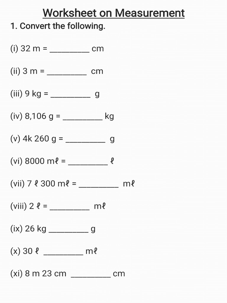Measurement Worksheet | PDF