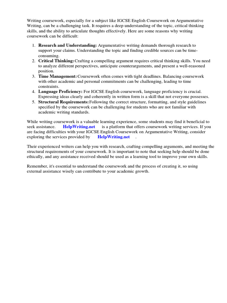 Igcse English Coursework Argumentative Writing | PDF | Thought | Essays