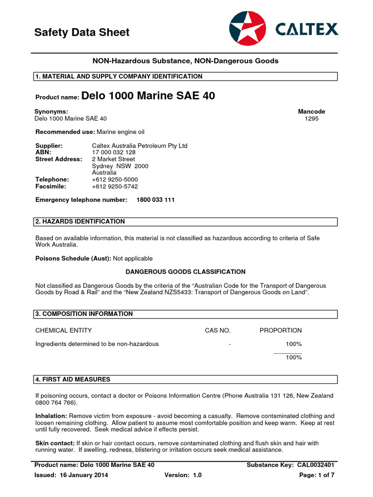 Caltex Delo 1000 Marine Sae 40 SDS | PDF